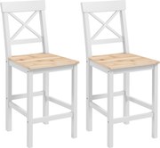 HOMCOM Set 2 Barových Židlí Vysoký Sedák 60,2 cm Dřevěné Kuchyňské Židle s Opěrkou a Podnožkou Nosnost 120 kg pro Jídelnu a Obývací Pokoj Přírodní a B