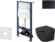 kielle Genesis New - Set předstěnové instalace, klozetu Oudee, Vortex Rimless+, sedátka softclose a tlačítka Gemini New II, matná černá 30528SS92