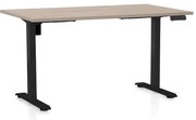 Výškově nastavitelný stůl OfficeTech B, 140 x 80 cm, černá podnož, dub