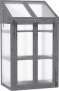 Outsunny Dřevěný Mini Skleník 70 x 50 x 120 cm, Skleník s Krytem, Okno, Dvojité Dveře, Světlo-Propouštějící Studený Rám se 3 Policemi, Zimní Ochranný