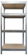 BULLRACK RIVET bezšroubový kovový regál s dřevěnými policemi, 200x100x60 cm, 4 police, 450 kg na polici, zinek
