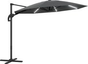 Outsunny Hliníkový Slunečník s Bočním Stojanem LED Solární Ø300cm Výškově Nastavitelný Slunečník s Kličkou UV50+ Voděodolný 360° Otočný Tržišní Sluneč