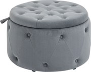 HOMCOM puf s úložným prostorem čalouněný taburet úložný box kulatý otoman s víkem sametový vzhled šedý Ø60 x 40 cm do obývacího pokoje a ložnice | Ao…