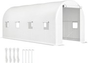 Outsunny Zelená Tunelová Skleník 500x200x205 cm se zipovým Dveřmi a 8 Okny, PE Kryt 140 g/m², Kovový Rám pro Pěstování Rostlin a Zeleniny Bílý | Aosom