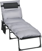 Skládací lehátko, 5stupňové polohování opěradla, polštář, podpěra, do 120 kg, ocel, světle šedá, 58 x 189 x 32,5 cm