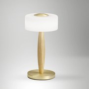 Fabas 3761-30-119 Elea, dotyková stolní lampa mosaz/dřevo/bílé sklo, 8W LED 3000K, výška 29cm