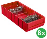 Plastový regálový box ShelfBox typ E - 183 x 400 x 81 mm, 8 ks, červený