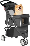 PawHut skládací kočárek pro malé psy s úložným košíkem, síťovými okny, držákem na nápoj a kolečky — nosnost 10 kg, 77 × 44 × 102 cm | Aosom