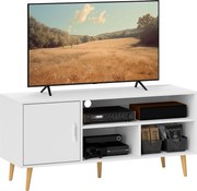 HOMCOM TV stolek pro TV do 60" Moderní televizní stůl s kabinetem a 3 přihrádkami 120x40x55 cm Bílý | Aosom