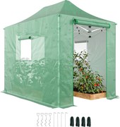 Outsunny skládací pop-up skleník 295 × 200 × 270 cm (PE tunel) se sedlovou střechou, rolovacími zip dveřmi a síťovanými okny — zelený | Aosom
