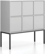 Kancelářská skříň FRAME, nízká, bílá podnož, 6x dveře, 1299 x 450 x 1331 mm, PUSH-lock, šedá