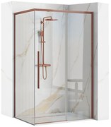 Obdélníkový sprchový kout REA SOLAR 100/dveře x 80/zástěna cm, měď kartáčovaná/transparent + vanička Savoy bílá