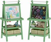AIYPLAY Dětský easel 3v1 Magnetická oboustranná tabule s papírovým válcem a úložnými košíky 59x48x118 cm Zelená | Aosom