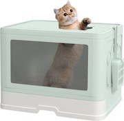 PawHut Krytý Kočičí Záchod Odnímatelný s Vyměnitelným Příslušenstvím, Skladovací Box, Hřebínek, 2 Dveře, Přední Vstup a Horní Výstup 48,5x38x36,5 cm S