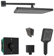 SANITINO - Sprchový set s termostatem a tělesem pod omítku hansgrohe, příslušenství kielle, matná černá SANI21HKK403
