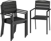 Outsunny zahradní židle – sada 4 stohovatelných křesel s latěným designem a područkami, odolné vůči počasí, černé, 52 × 51 × 90 cm | Aosom