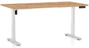 Výškově nastavitelný stůl OfficeTech B, 160 x 80 cm, bílá podnož, dub kraft
