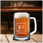 PIVO - LEPŠÍ NEŽ WI-FI, VŽDY MĚ SPOJÍ S KAMARÁDY - pivní sklenička 0,5 l