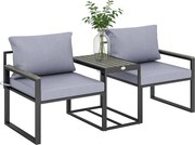 Outsunny 3dílný bistro set na balkon – 2 křesla a stolek s odnímatelnými prodyšnými polštáři, ocelový zahradní nábytek, šedá | Aosom