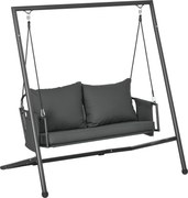 Zahradní houpačka Outsunny pro 2 osoby s polštáři a úložnými kapsami, venkovní houpačka z oceli a textilenu, 168x117x181 cm, tmavě šedá | Aosom