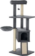 PawHut Multifunkční Aktivní Centr Cat Tree se Škrabacími Sloupky, Škrabací Podložkou, Visící Hračkou a Skrýší - Šedá | Aosom
