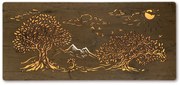 Li-Go "Tři duby" světelný obraz s baterií 110x50cm varianta ovládání: manuál/pohybové čidlo, provedení povrchu: bříza