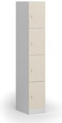 Šatní skříňka S1 s úložnými boxy, 4 boxy, 1850 x 300 x 500 mm, cylindrický zámek, laminované dveře, bříza