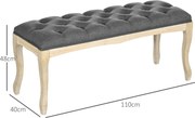 HOMCOM Čalouněná lavice s knoflíky v klasickém chic stylu 110 cm na konec postele, čalouněná lnu, nohy z kaučukového dřeva šedá | Aosom