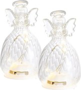 LED svítící anděl skleněný, čirý, 8 cm, sada 2 kusy