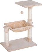 PawHut Kočičí Škrabadlo Aktivit Centrum S Platformou Dům S Jutovými Sloupky Houpací Síťí Míček 50x36x70 cm Béžová | Aosom