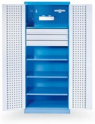 Dílenská kovová skříň na nářadí GD, 4 police, 3 zásuvky, svařovaná, nosnost 60 kg, 780 x 580 x 1920 mm
