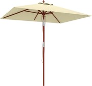 Zahradní slunečník Outsunny s terasou 200x150 cm, obdélníkový slunečník s nastavitelným úhlem dřevěným sloupem a klikovým mechanismem pro terasu v béž