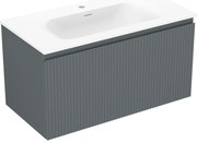 Mexen Rivel koupelnová skříňka 90 cm s umyvadlem Vela, 1 zásuvka, rýhovaná, grafit mat/bílá mat - 91A20-09047-1-BF66-W23M01