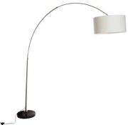 Ocelová oblouková lampa s bílým látkovým stínítkem 50 cm - XXL