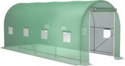 Zelenářská skleník Outsunny 500x200x205cm s dveřmi, 8 okny, fóliový tunel vyrobený z pozinkované oceli, PE, stabilní skleníkový tunel pro rostliny, vč