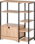 HOMCOM Knihovna s vícero otevřenými policemi a knihovnou se dvěma dveřmi s kovovým rámem pro kancelář a obývací pokoj 80x35x97 cm Přírodní dřevo | Aos