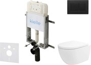 kielle Genesis New - Set předstěnové instalace, klozetu Oudee, Vortex Rimless+, sedátka softclose a tlačítka Gemini New III, matná černá 30528SZ27