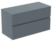 Ideal Standard Finesse - Umyvadlová skříňka, 100x44x56 cm, 2 zásuvky, Ribbed Matt ashblue E3424UQ