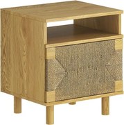 HOMCOM boho noční stolek s dveřmi z papírového lana, otevřená přihrádka s otvorem pro snadné otevírání 45x39x50 cm dub