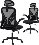 HOMCOM ergonomická kancelářská židle se síťovinou, skládací opěradlo, 2D nastavitelná opěrka hlavy, vyklápěcí područky, bederní podpora, houpání a 360