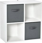 HOMCOM 4-kubová knihovna modulární police se 2 odnímatelnými zásuvkami z netkaného textilu do kanceláře, studovny a ložnice 61,5x30x61,5 cm Bílá a Šed