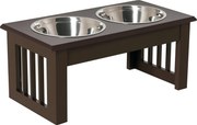 PawHut Zvedená Krmící Stanice pro Psí Misky se 2 Miskami - Miska na Vodu 2 x 900 ml Nerezové Misky pro Krmení pro Malé Psy a Kočky Espresso | Aosom