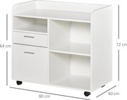 Stojan na tiskárnu Vinsetto - Mobilní organizační jednotka do kanceláře - 80D x 40Š x 72V cm Bílý dřevo | Aosom