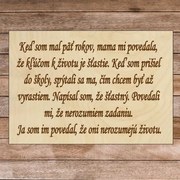 Dřevěná tabulka s textem - Klíč k životu | SENTOP T001