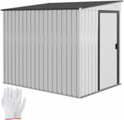 Zahradní kůlna Outsunny ze železa 1,5x2m se základem, se skládacími dveřmi, šikmou střechou, policemi, háčky a větracími otvory, bílá | Aosom