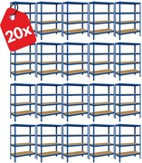 Akce 20x Regál 150x70x30 cm lakovaný 4-policový, nosnost 700 kg - modrý