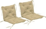 sada 2 polštářů na sezení, 98 x 50 cm Polštář na židli s poutky, potah z tkaniny, tloušťka 8 cm, barva khaki