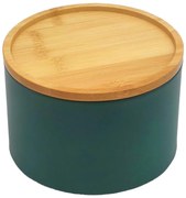 Dóza s bambusovým víkem dark green ø13x9 cm