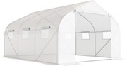 Fóliový skleník Outsunny 4,45x2,99x2,05 m, ochrana proti UV záření, okno ze síťoviny, větruvzdorný, kovový, bílý| Aosom