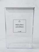 MEDUŇKA LÉKAŘSKÁ – průhledná samolepka na dózu, základní písmo, 5 × 5 cm | DomaLEP
